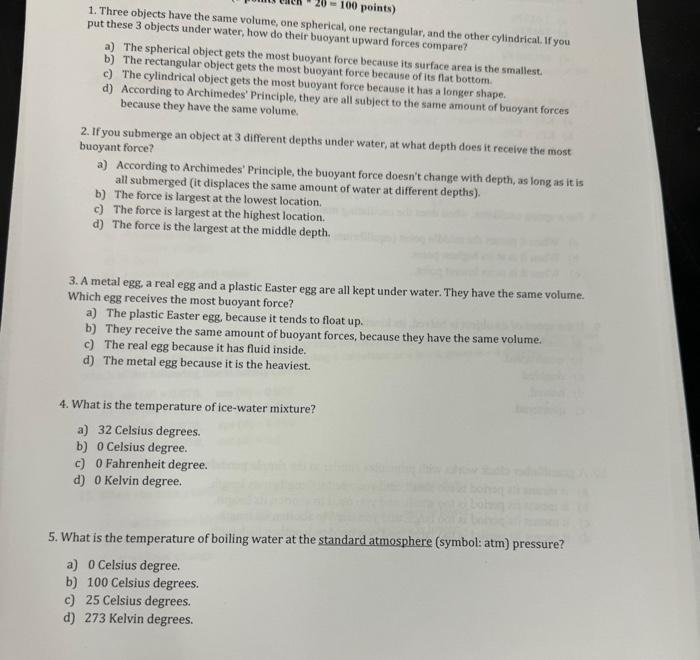 1. Three objects have the same volume, one spherical, | Chegg.com