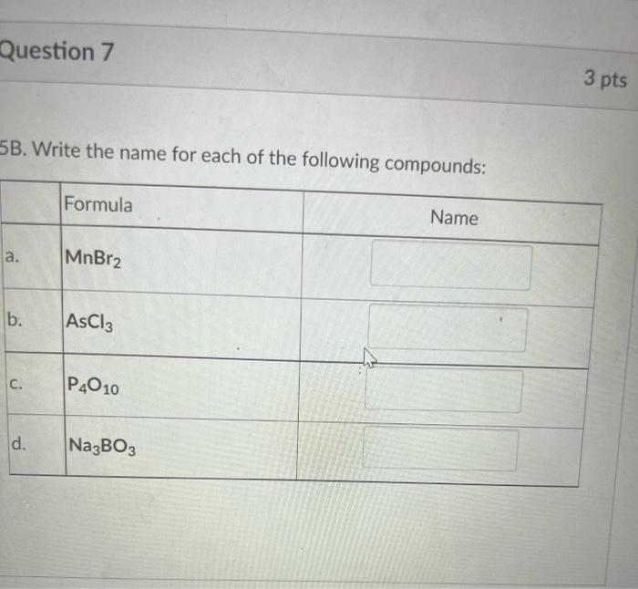 Solved Question 7 3 pts 5B. Write the name for each of the | Chegg.com