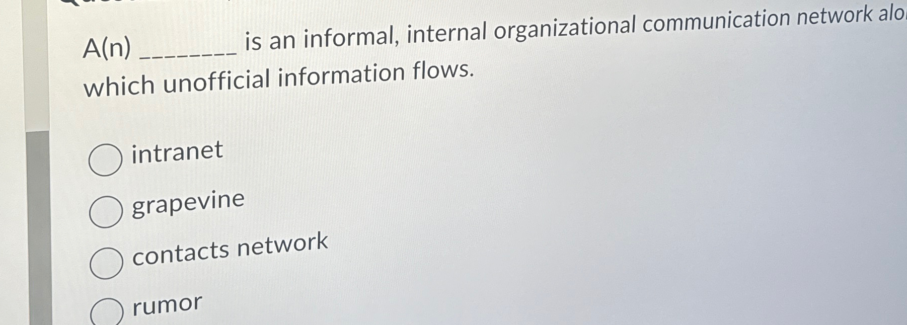 Solved A(n) q, ﻿is an informal, internal organizational | Chegg.com