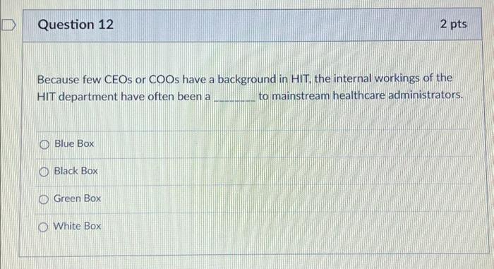 Solved Question 12 Because few CEOs or COOs have a | Chegg.com