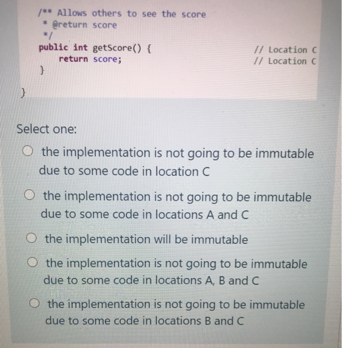Solved Below is an attempt to implement an immutable score | Chegg.com