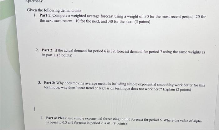 Solved Given the following demand data 1. Part 1: Compute a | Chegg.com
