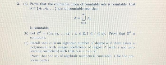 Solved (a) Prove that the countable union of countable sets | Chegg.com