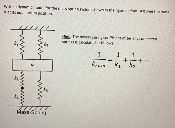 Solved Write a dynamic model for the mass-spring system | Chegg.com