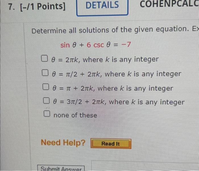 Solved Determine all solutions of the given equation. | Chegg.com