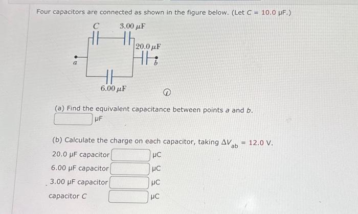 Solved Four capacitors are connected as shown in the figure | Chegg.com