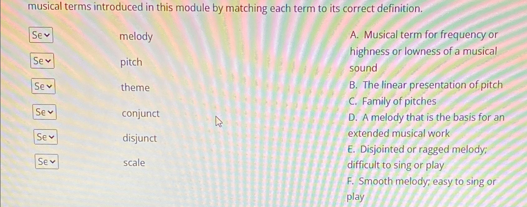 Solved musical terms introduced in this module by matching | Chegg.com