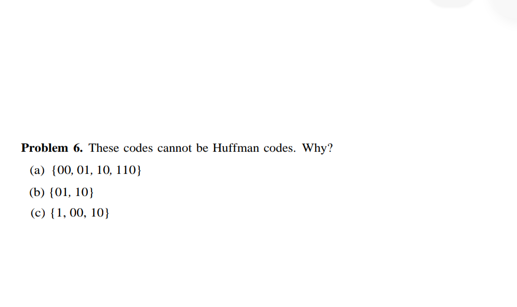 Solved Problem 6. ﻿These codes cannot be Huffman codes. | Chegg.com