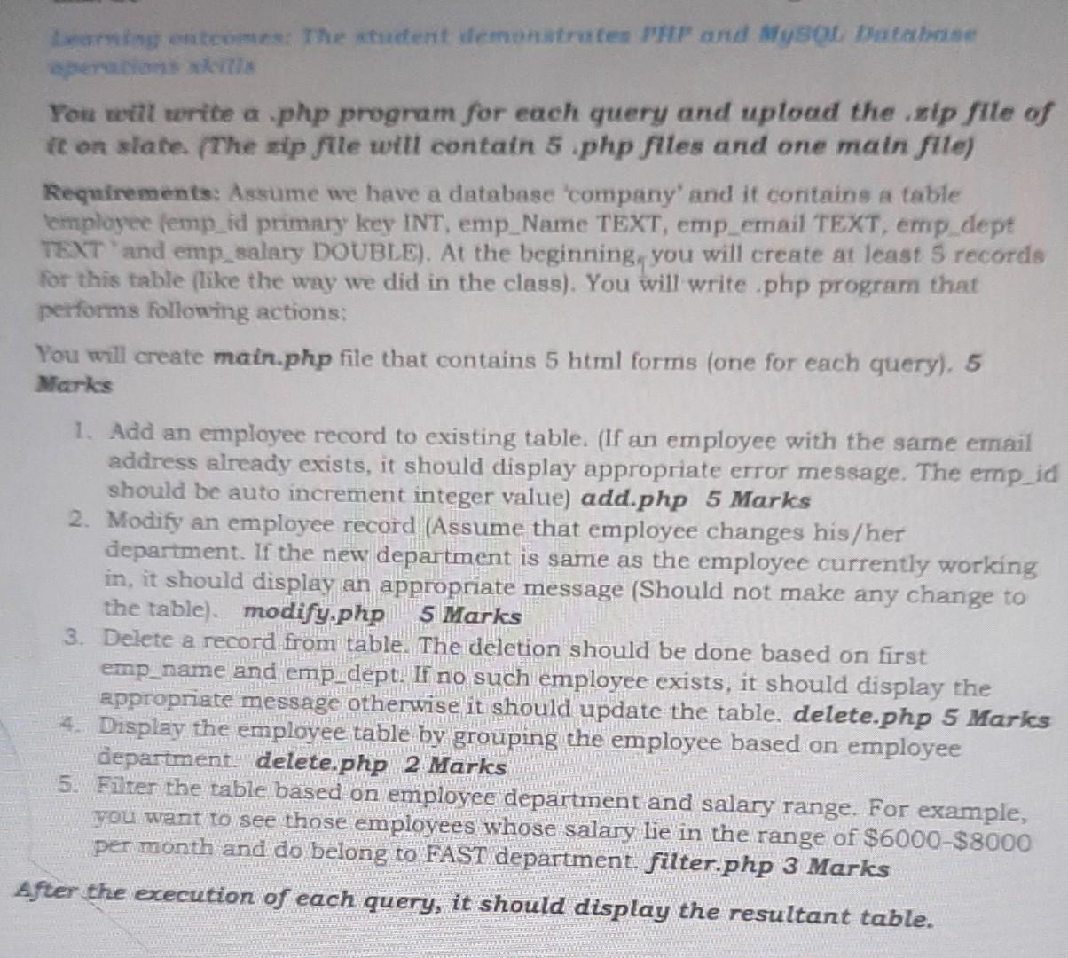 Solved Learning enter the student demonstrates PHP and Mysot | Chegg.com