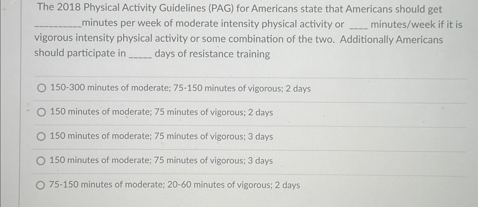 Solved The 2018 Physical Activity Guidelines (PAG) for | Chegg.com