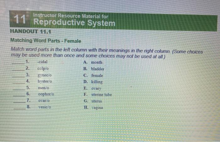 Solved Instructor Resource Material for 11 Reproductive | Chegg.com