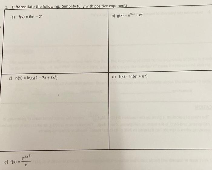 Solved 1. Differentiate the following. Simplify fully with | Chegg.com