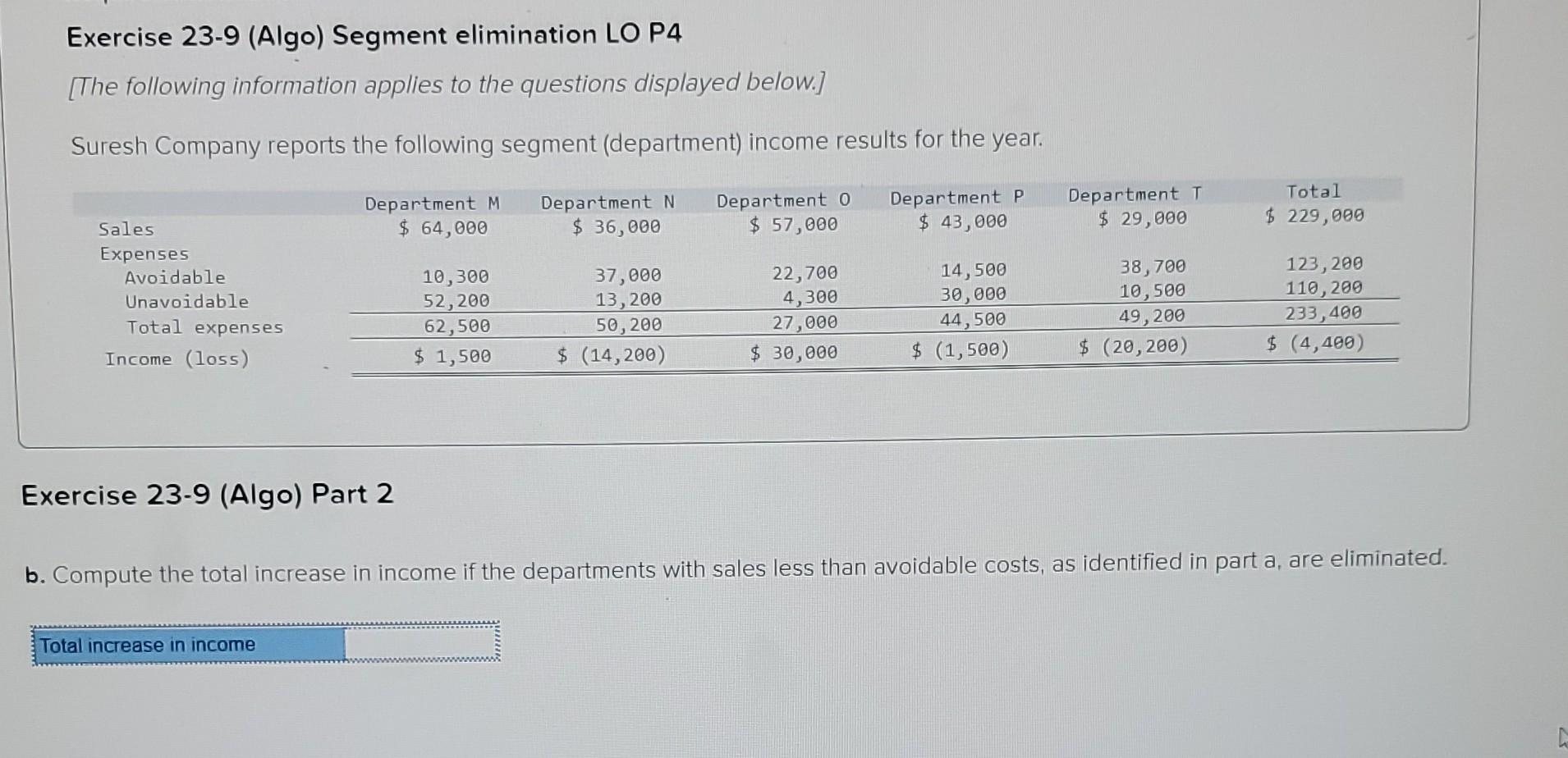 Solved Exercise 23-9 (Algo) Segment elimination LO P4 [The | Chegg.com
