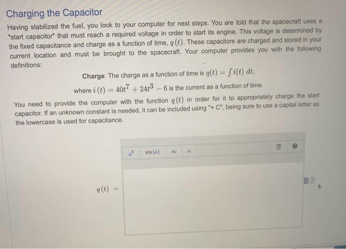 Solved Charging the Capacitor Having stabilized the fuel, | Chegg.com