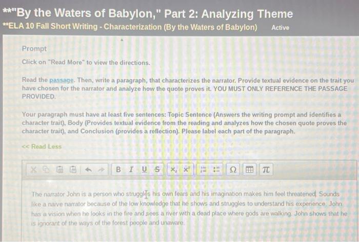 **"By the Waters of Babylon," Part 2: Analyzing Theme | Chegg.com