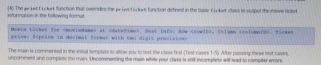 Solved (C++) Given a Ticket class (defined in "Ticket.h" and | Chegg.com
