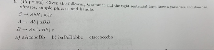Solved 6.(15 points) Given the following Grammar and the | Chegg.com