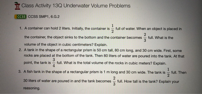 Solved Class Activity 13Q Underwater Volume Problems CCSS | Chegg.com
