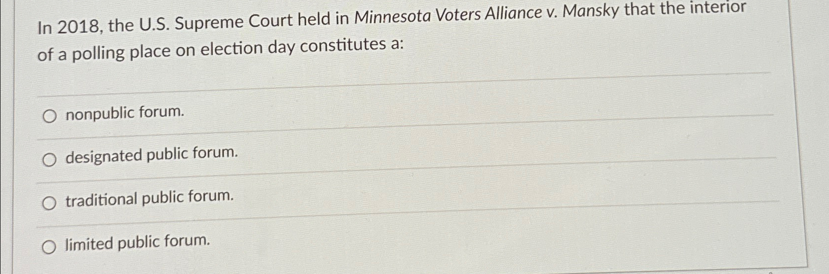 Solved In 2018, ﻿the U.S. ﻿Supreme Court held in Minnesota | Chegg.com
