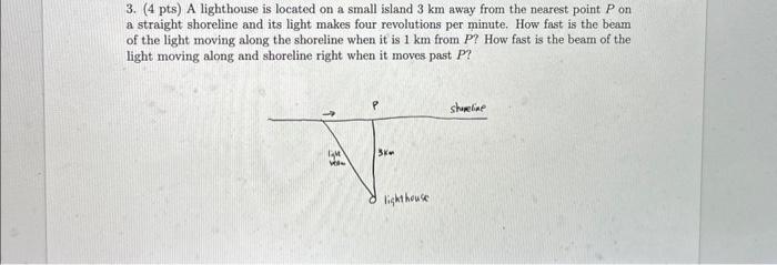 Solved 3. (4 pts) A lighthouse is located on a small island | Chegg.com