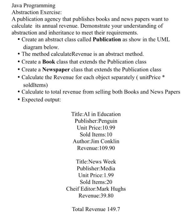 Solved Java Programming Abstraction Exercise: A publication | Chegg.com