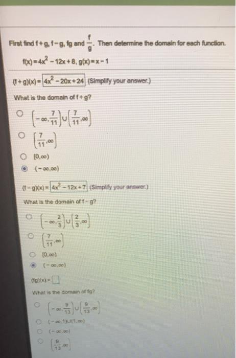 Solved First find f+ g. - g. fg and Then determine the | Chegg.com