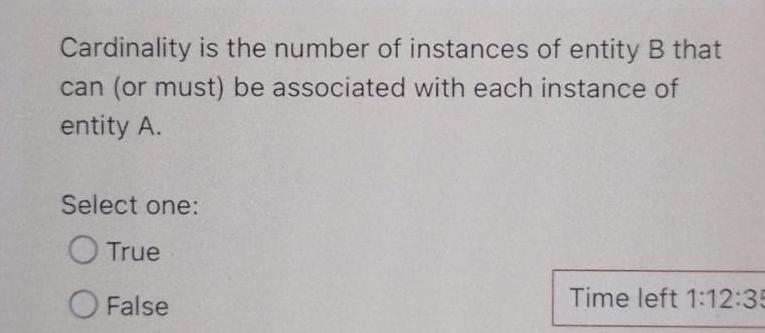 Solved Cardinality is the number of instances of entity B | Chegg.com