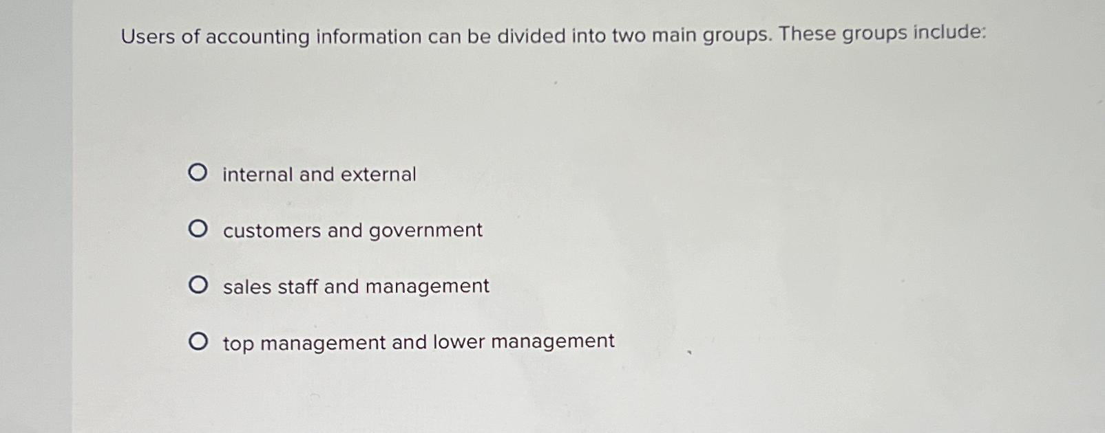 Solved Users of accounting information can be divided into | Chegg.com