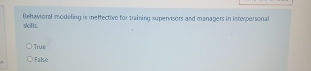 Solved Behavioral modeling is ineffective for training | Chegg.com