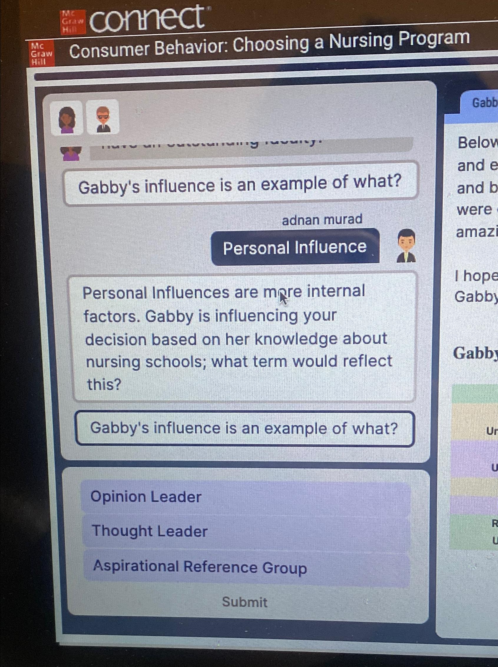 Solved Gabby's influence is an example of what?Personal | Chegg.com
