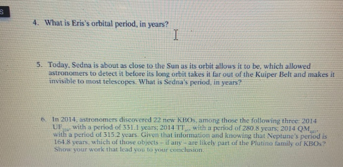 Solved KBOs fall into three classes, as covered in the | Chegg.com
