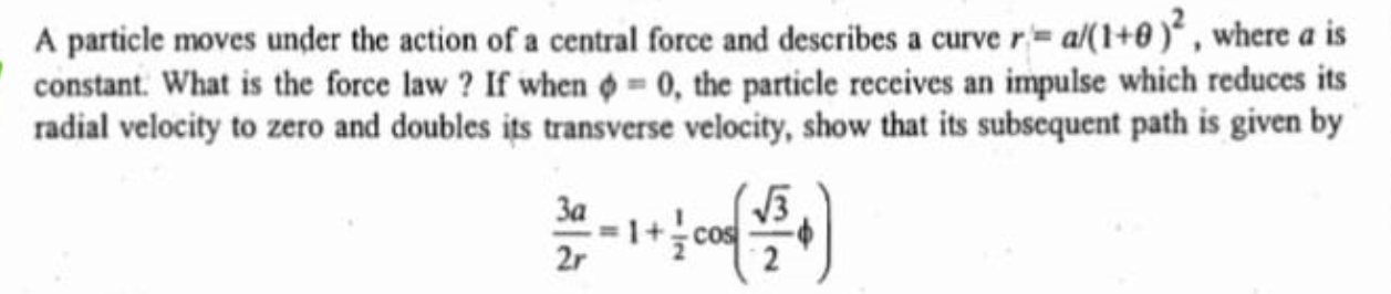 A particle moves under the action of a central force | Chegg.com