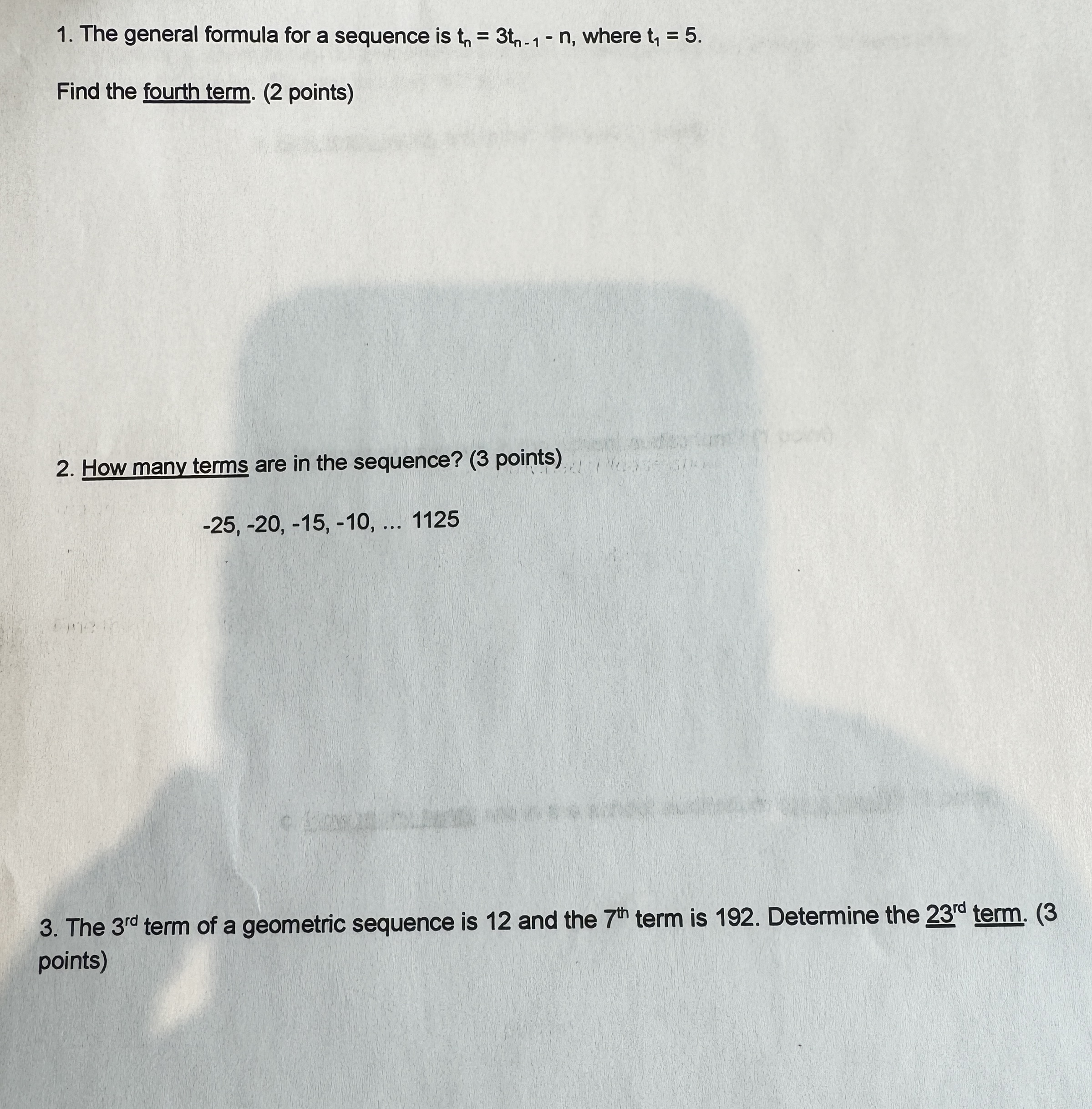 Solved The general formula for a sequence is tn=3tn-1-n, | Chegg.com