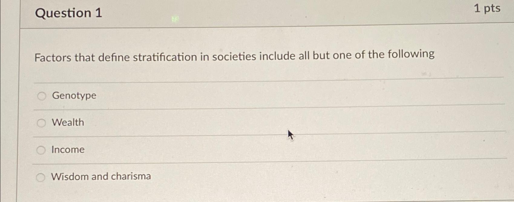 Solved Question 11 ﻿ptsFactors that define stratification in | Chegg.com