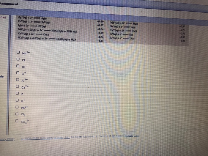 Solved ignment Question B Select all the possible lons, in | Chegg.com