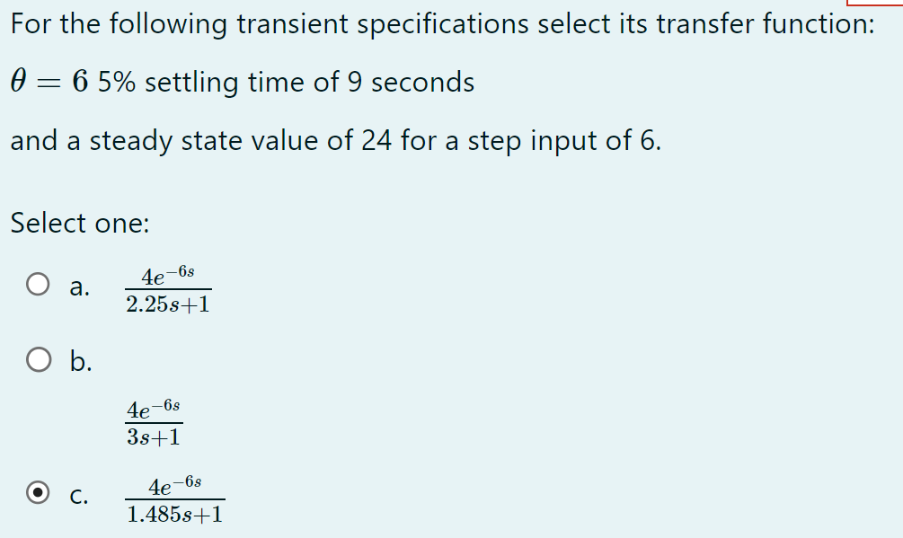 Solved For the following transient specifications select its | Chegg.com
