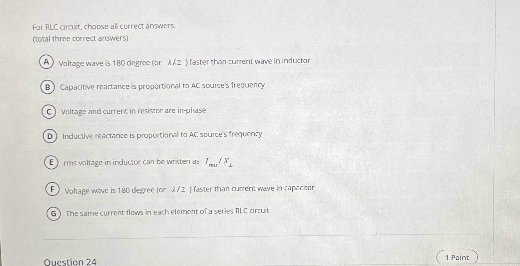 Solved For RLC circuit, choose all correct answers.(total | Chegg.com