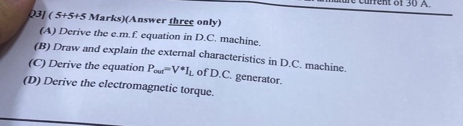Solved (A) ﻿Derive the e.m.f. ﻿equation in D.C. ﻿machine.(B) | Chegg.com