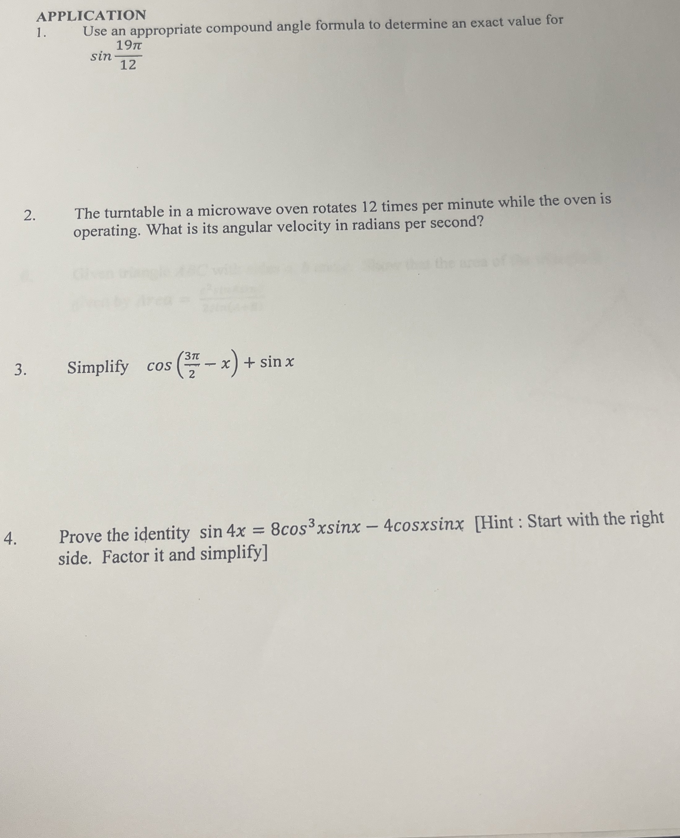 Solved APPLICATIONUse an appropriate compound angle formula | Chegg.com