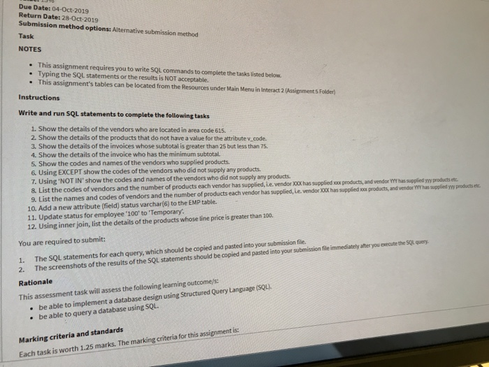 Assessment item 5 Query and update databases using | Chegg.com
