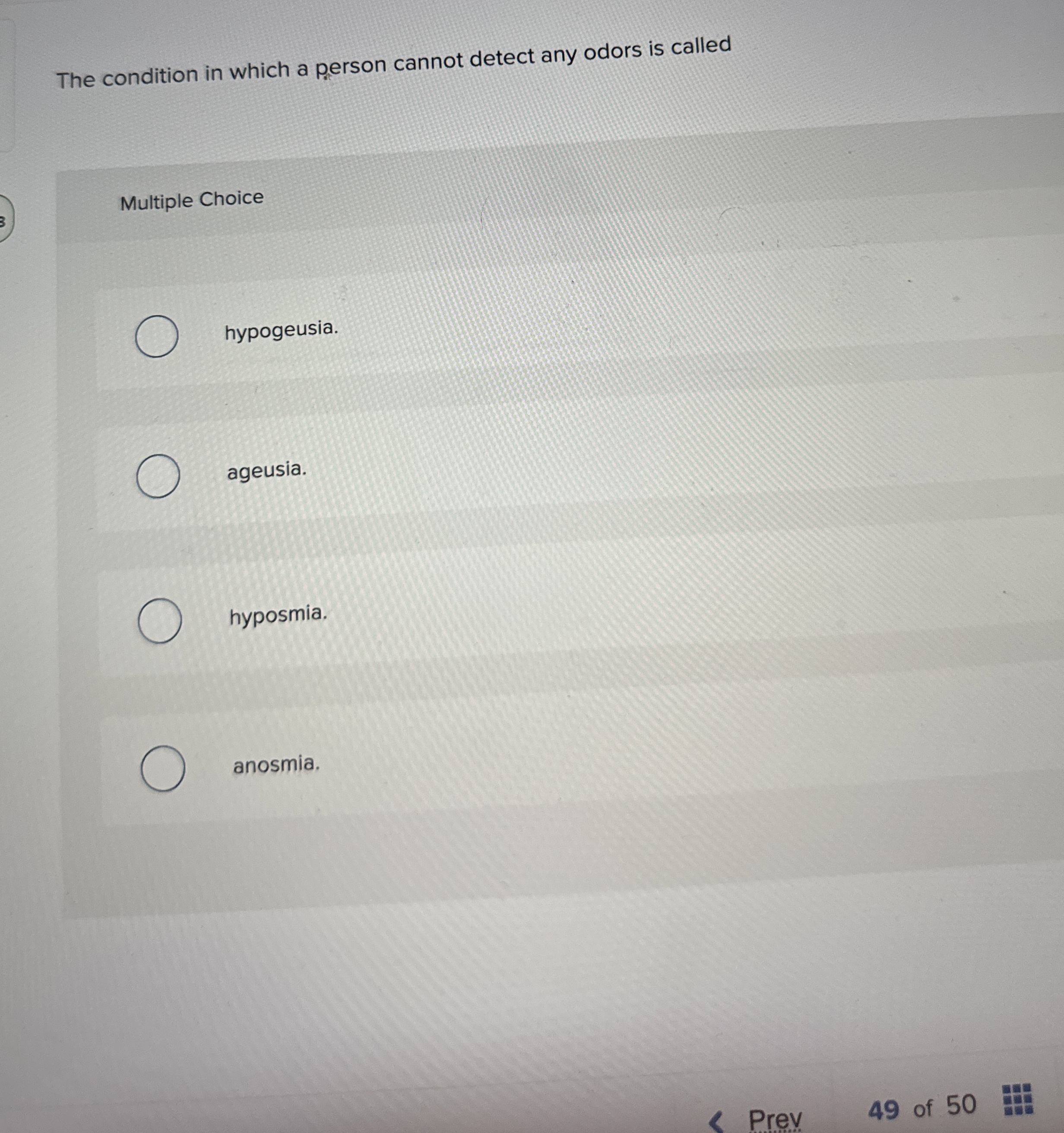 Solved The condition in which a person cannot detect any | Chegg.com