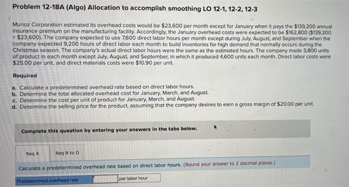 Solved Problem 12-18A (Algo) Allocation to accomplish | Chegg.com