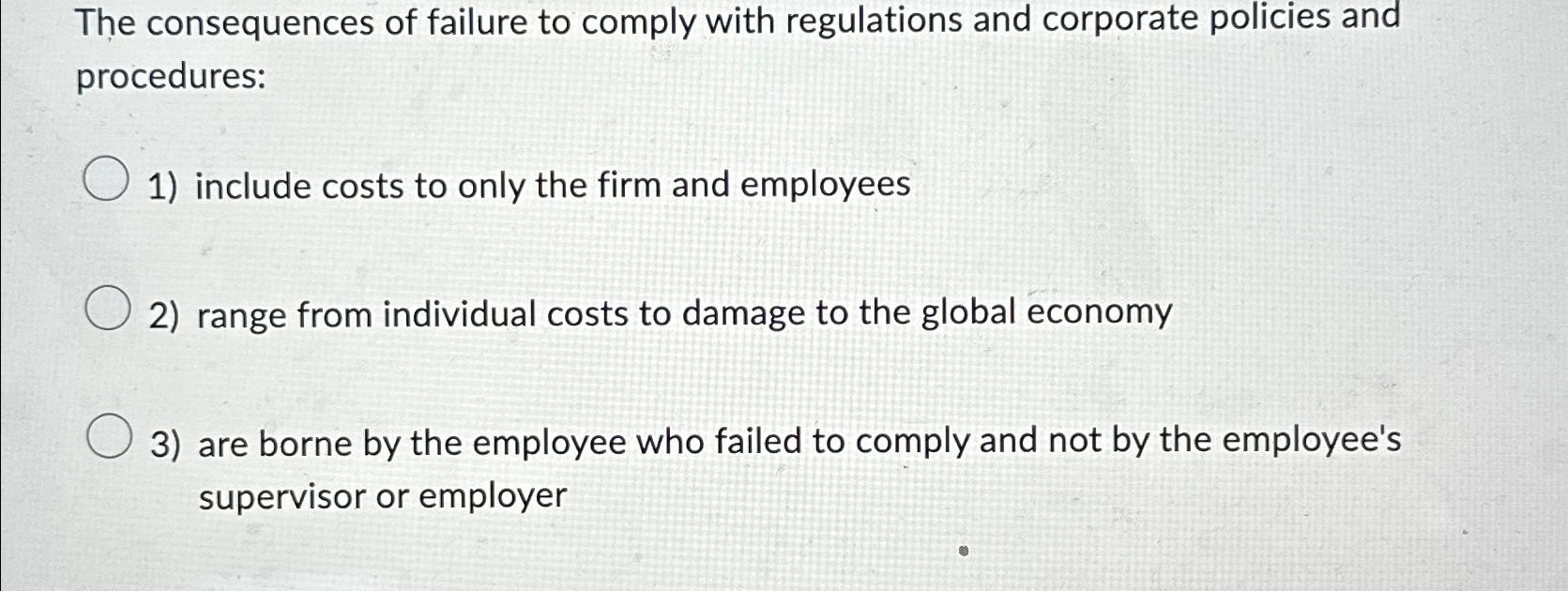 Solved The consequences of failure to comply with | Chegg.com