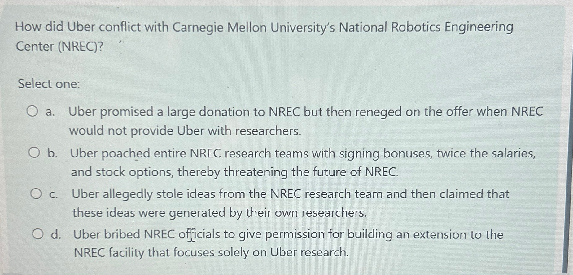 Solved How did Uber conflict with Carnegie Mellon | Chegg.com