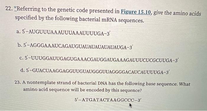 Solved 22. *Referring to the genetic code presented in | Chegg.com