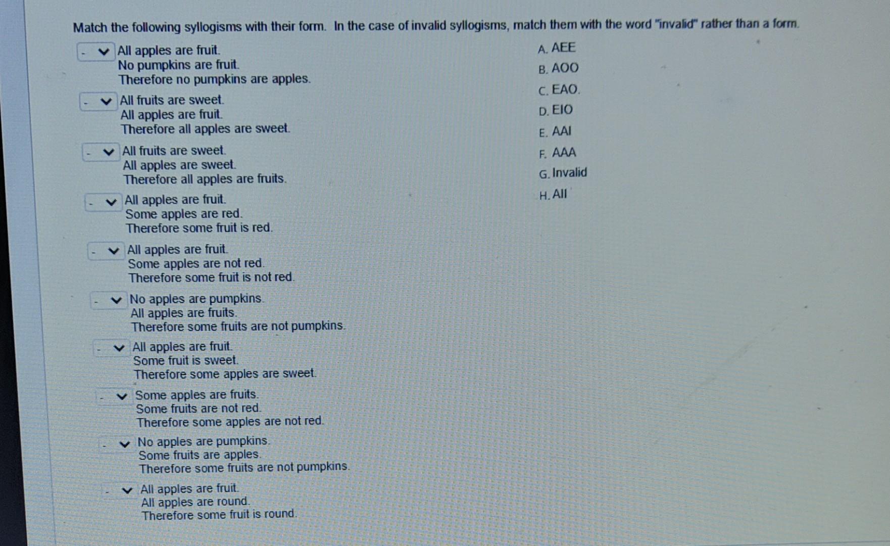 Solved Match the following syllogisms with their form. In | Chegg.com