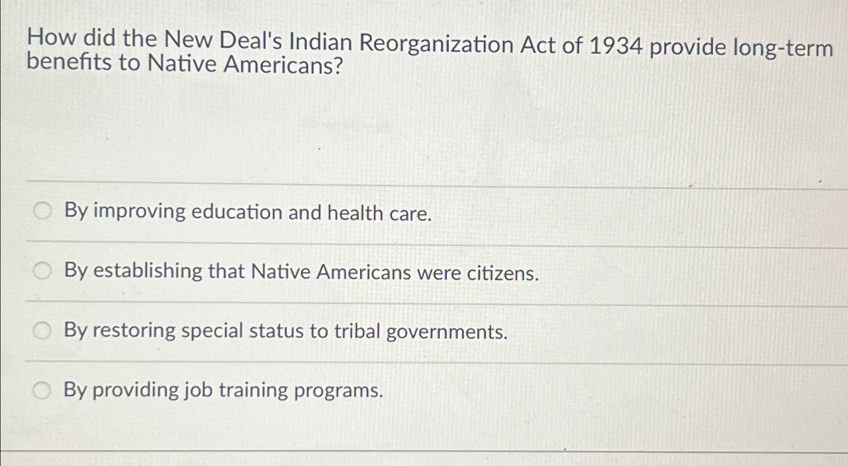 Solved How did the New Deal's Indian Reorganization Act of | Chegg.com