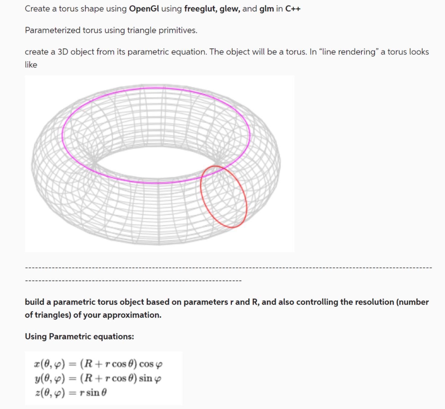 Solved C++ ﻿code for OpenGLbuild a parametric torus object | Chegg.com