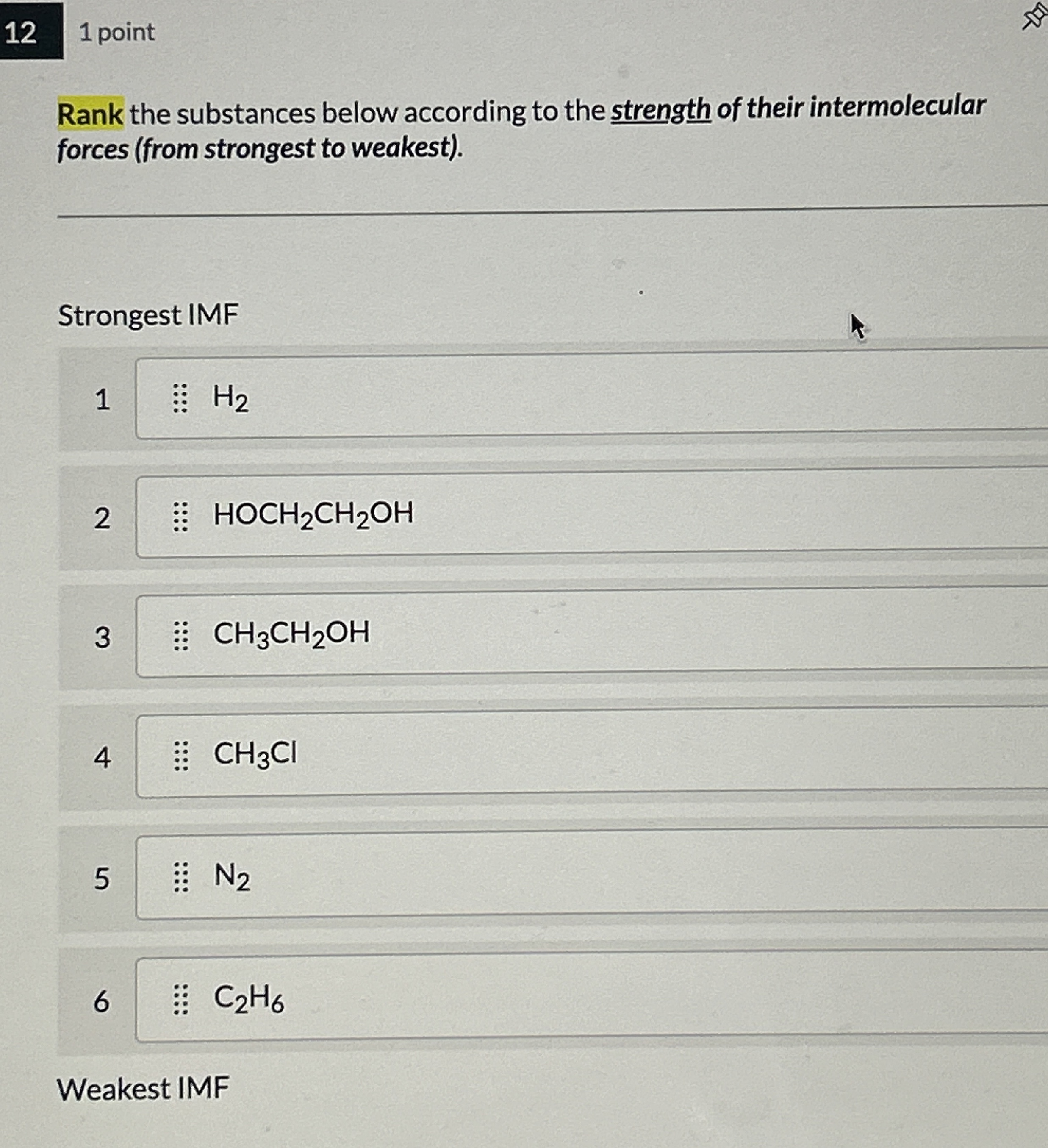 Solved Rank the substances below according to the strength | Chegg.com