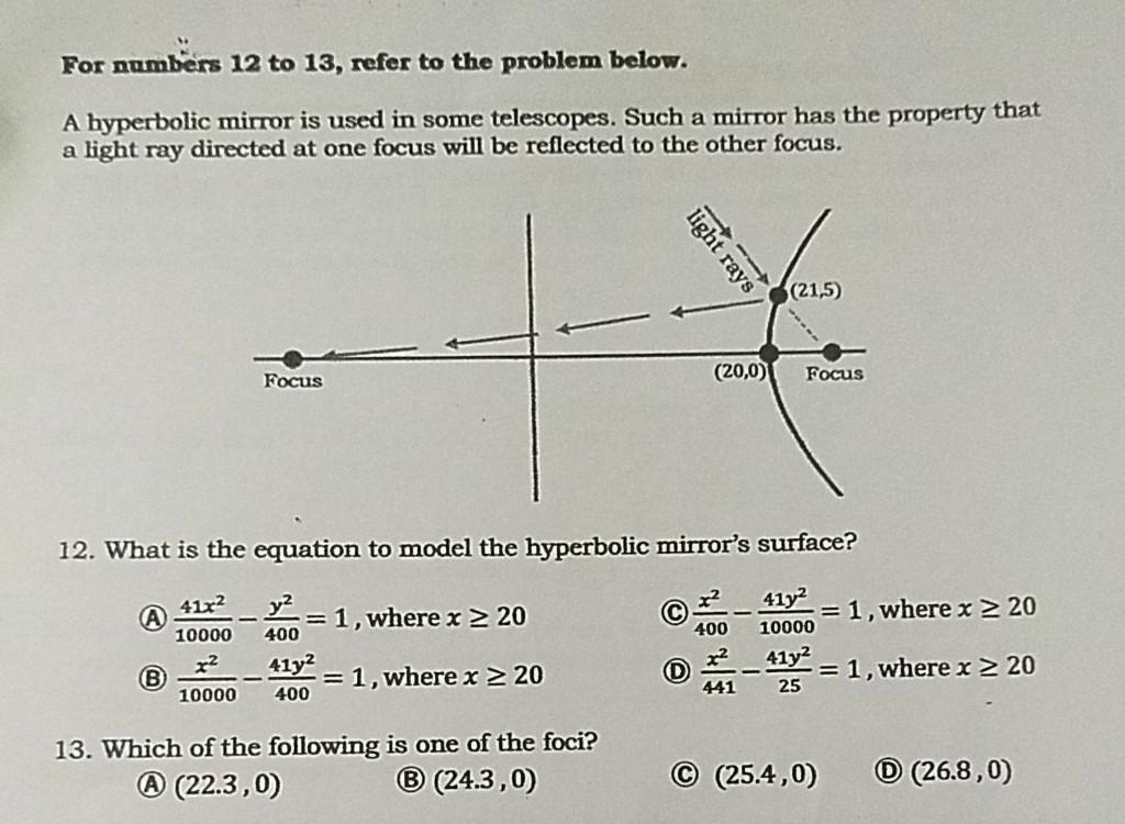Solved A hyperbolic is used in some telescopes. Such a | Chegg.com
